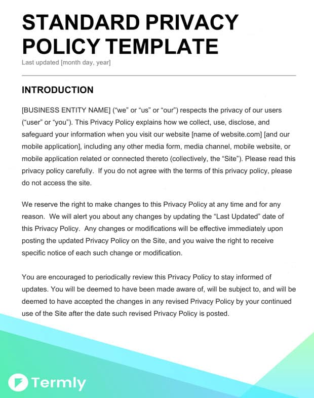 Free Privacy Policy Templates Website Mobile FB App Termly