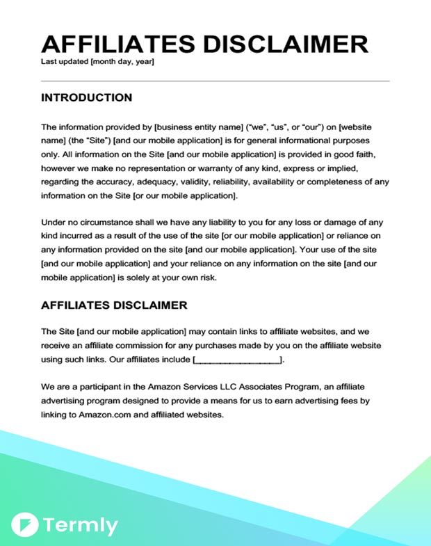 Free Legal Disclaimer Templates Examples Download Now Termly