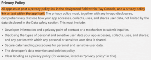Google Play Store Privacy Policy Requirements